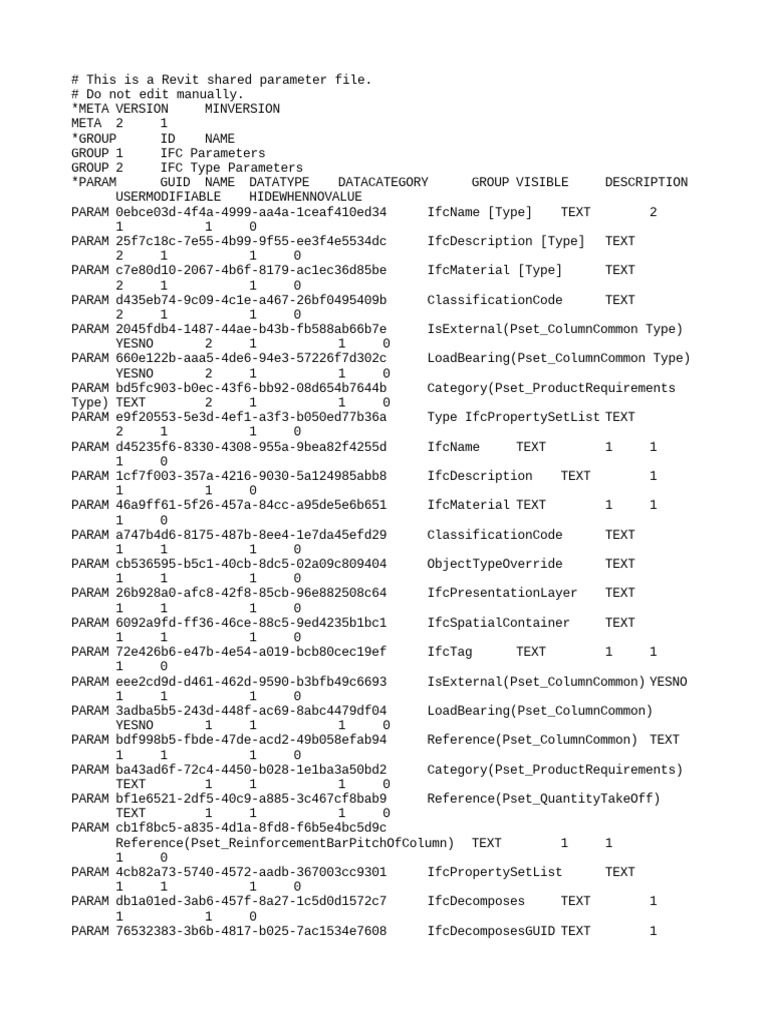 PRE-ESTRUCTURA Ifc Sharedparameters | PDF | Software Engineering | Computing
