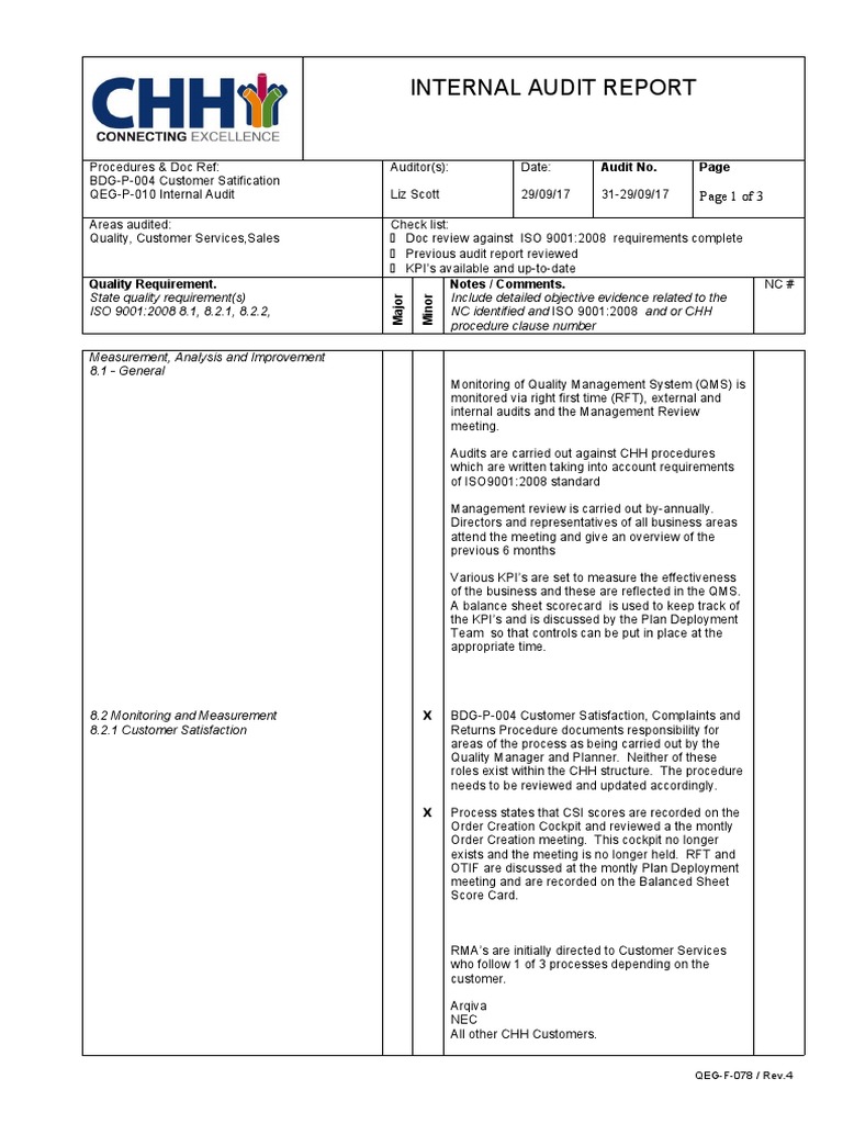 31-290917 Internal Audit Report | PDF | Iso 9000 | Audit