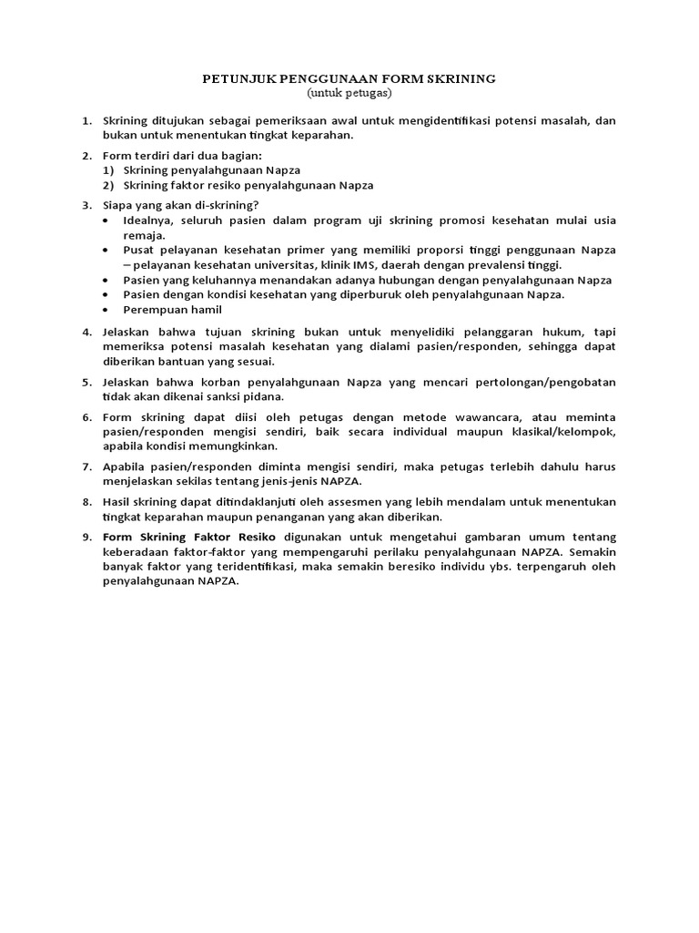 Form Skrining NAPZA | PDF