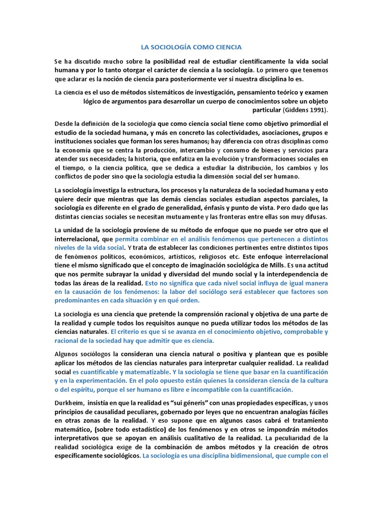 Sociología: Ciencia Social y Método | PDF | Sociología | Teoría
