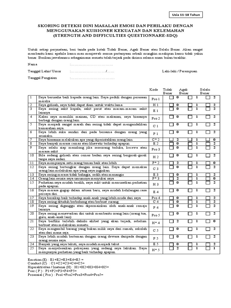 SDQ Usia 11-18 Tahun Edit | PDF