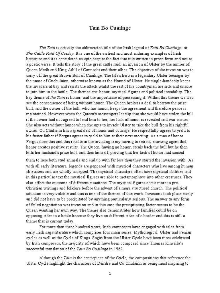 Tain Bo Cuailnge | PDF | Irish Mythology | Early Irish Literature
