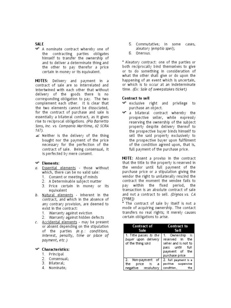 Law On Sales Reviewer | PDF | Sales | Prices