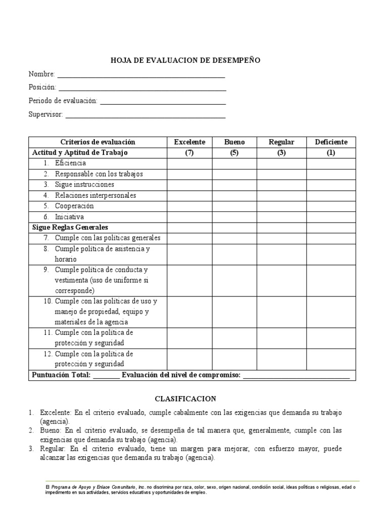 Modelo Generico de Evaluacion de Desempeño | PDF