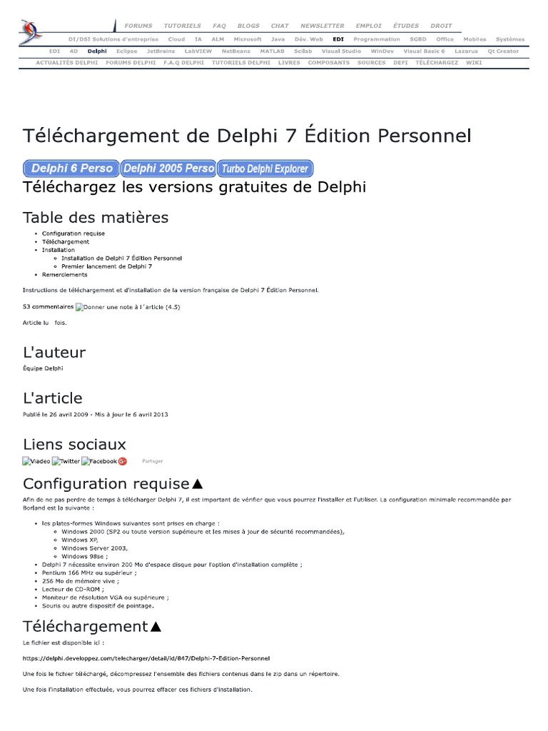 Téléchargement de Delphi 7 Édition Personnel | PDF