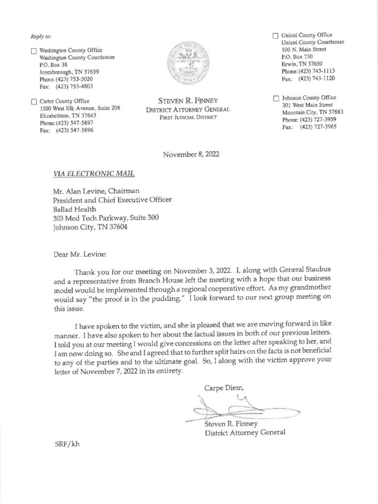 District Attorney General Steve Finney Letter | PDF