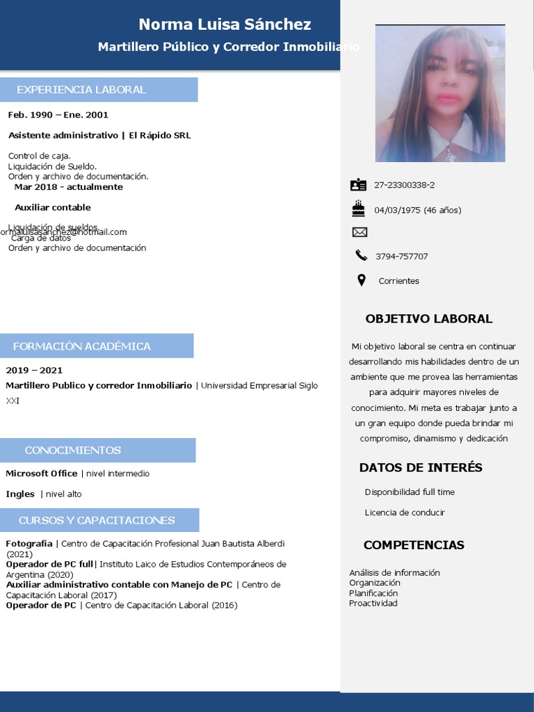 CV - Norma Luisa Sanchez | PDF | Contador | Business