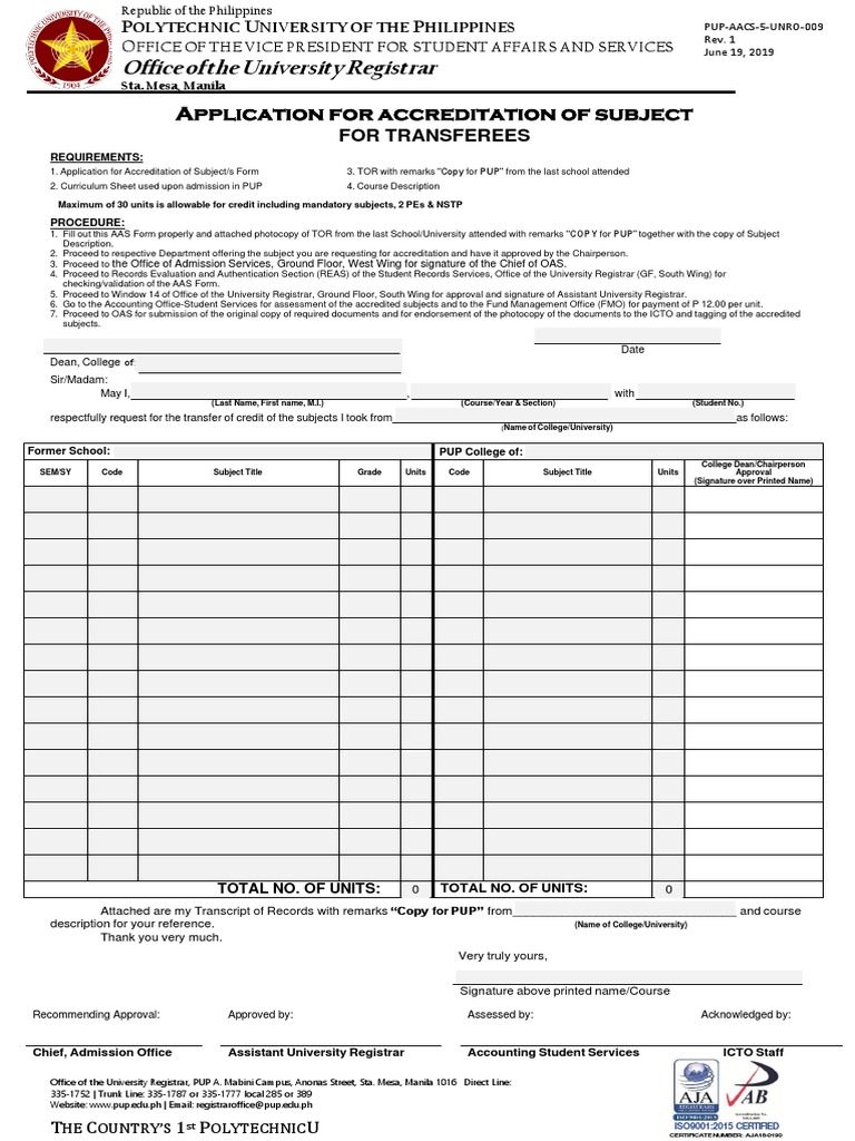 PUP Subject Accreditation Guide | PDF