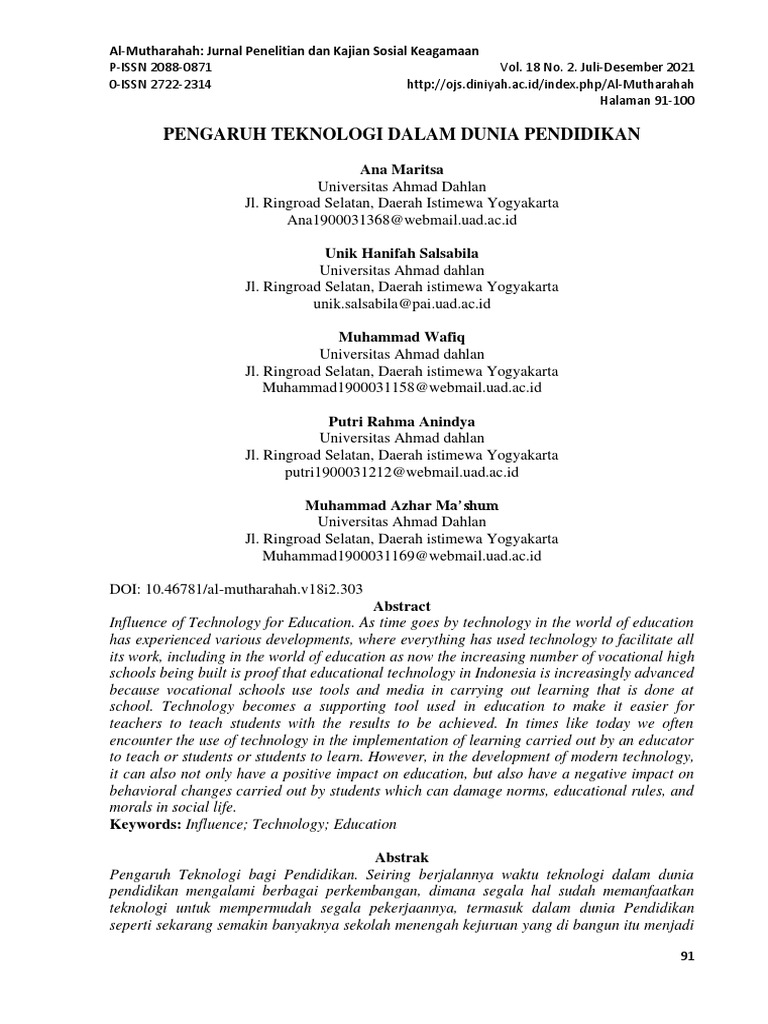 Jurnal Dampak Teknologi Dalam Dunia Pendidikan.1 | PDF