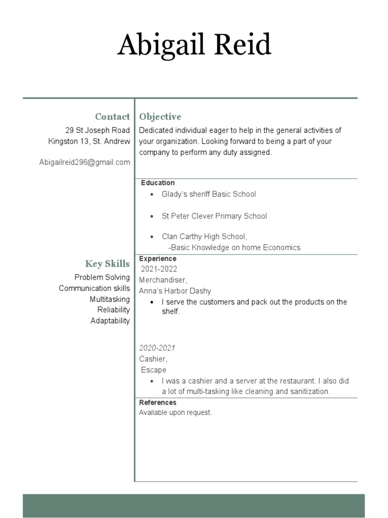 Abigail Reid Resume | PDF