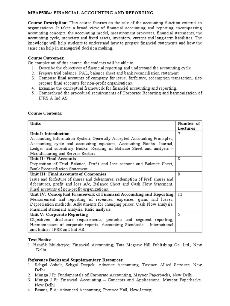 Mbaf0701 - Far - Syllabus | PDF | Financial Accounting | Accounting