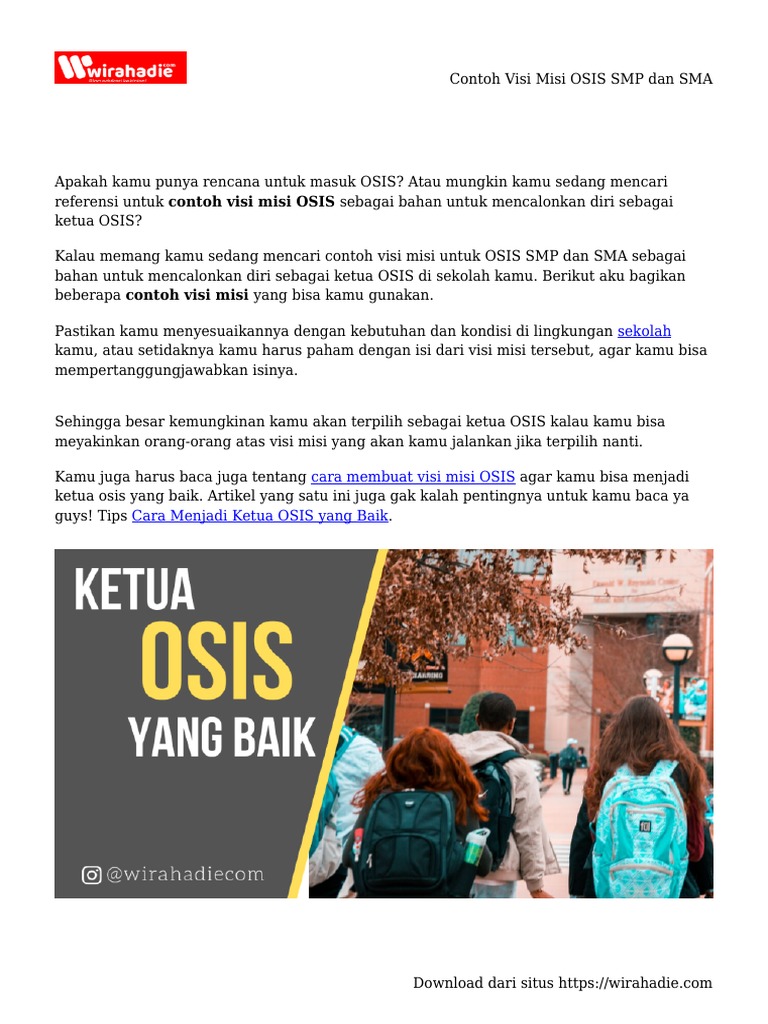 Contoh Visi Misi OSIS SMP Dan SMA | PDF