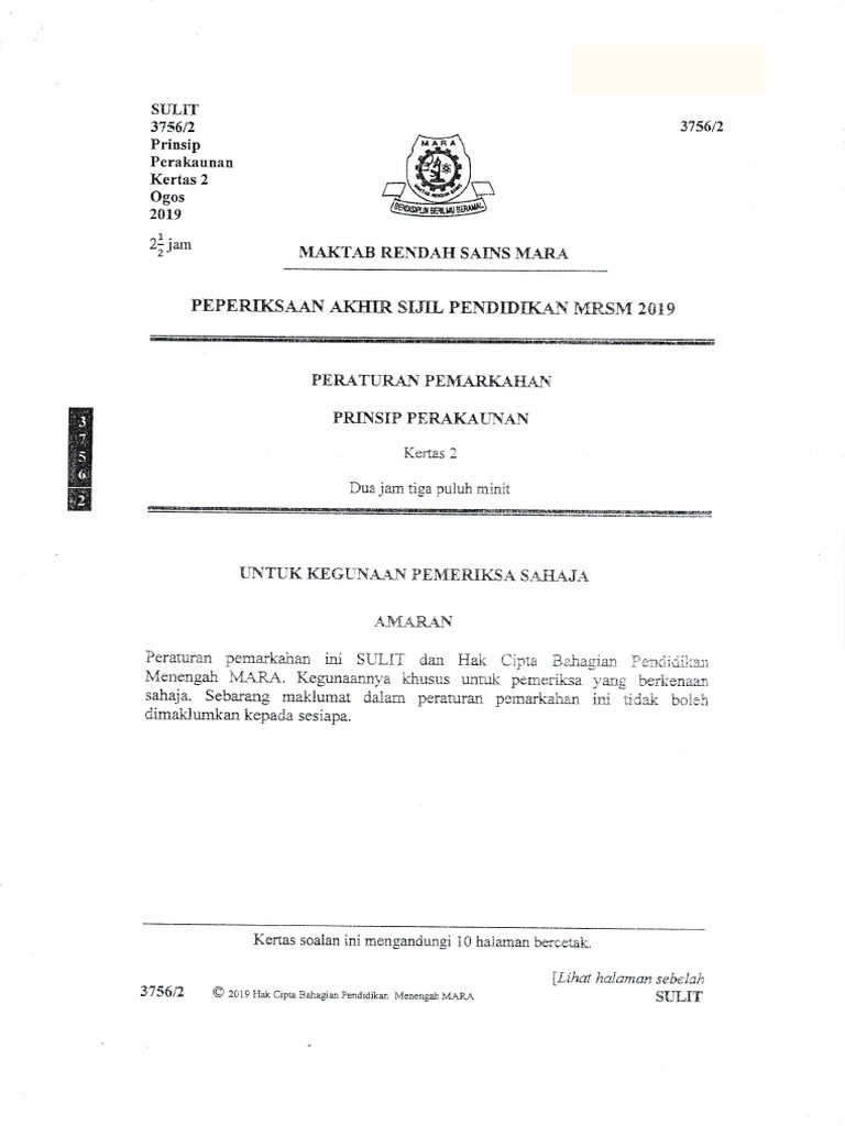 2019 MRSM Prinsip Perakaunan K2 Jawapan | PDF