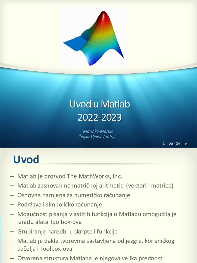 Uvod U Matlab 2022-2023: Marinko Markić Željka Ujević Andrijić | PDF