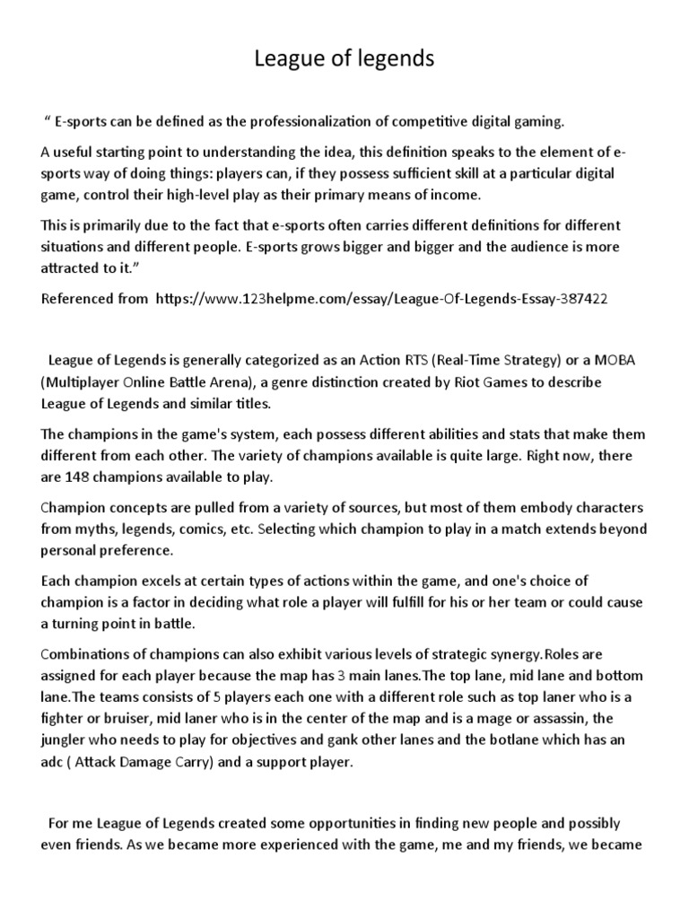 League of Legends Essay | PDF