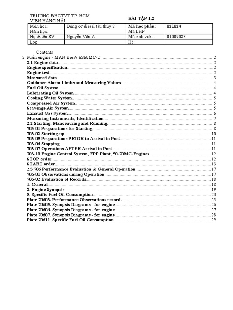 024.5.120 Bài tập 1.2 MAN B&W 6S60MC-C | PDF | Internal Combustion Engine | Turbocharger