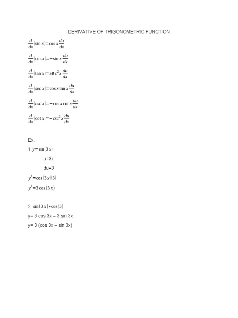 Derivative of Trigonometric Function | PDF