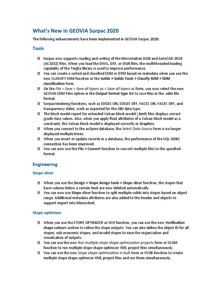 Surpac 2020 Whats New | PDF