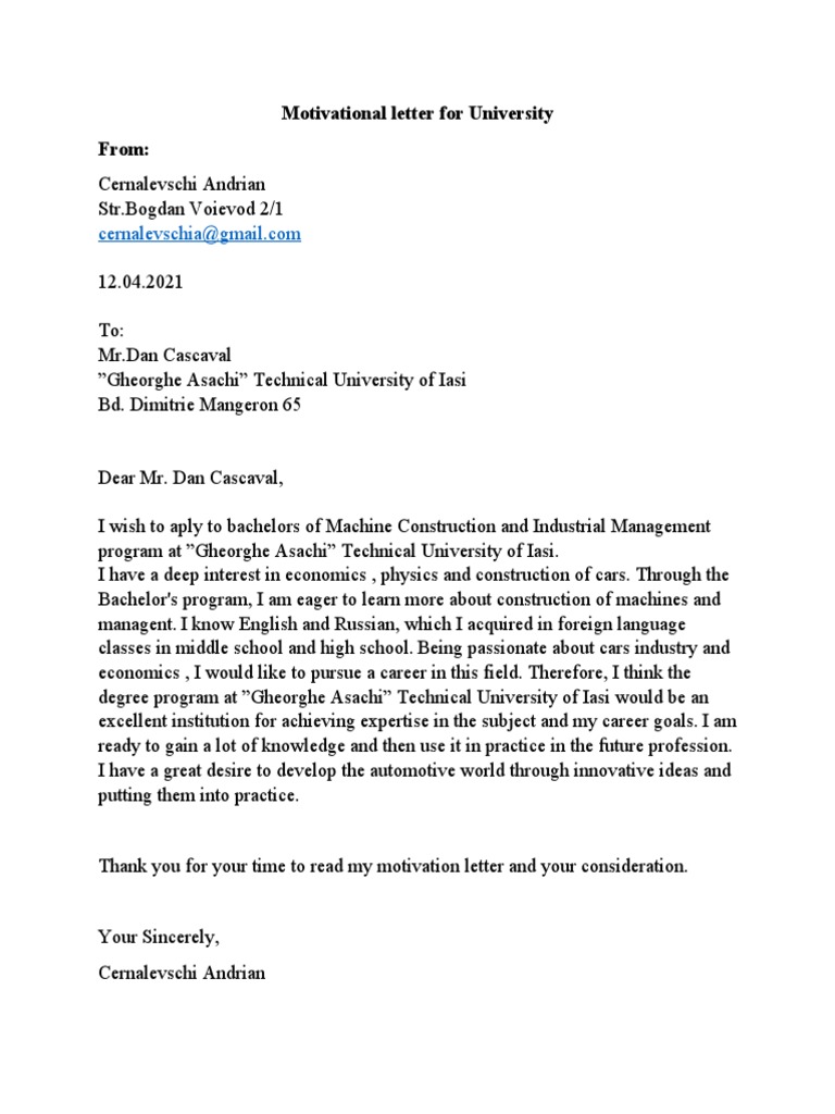 Motivational Letter For University | PDF