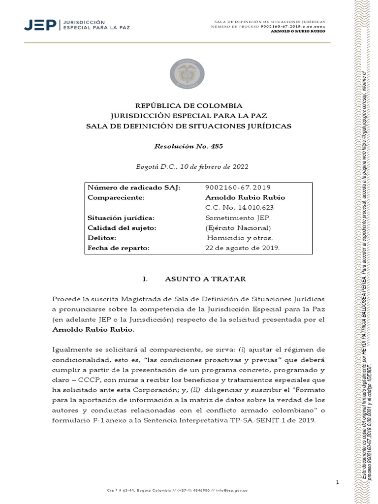 Resolución SDSJ 0485 10 Febrero 2022 | PDF | Jurisdicción | Ley procesal