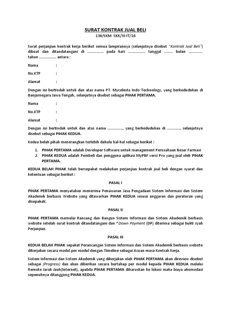 Kontrak Jual Beli Software | PDF