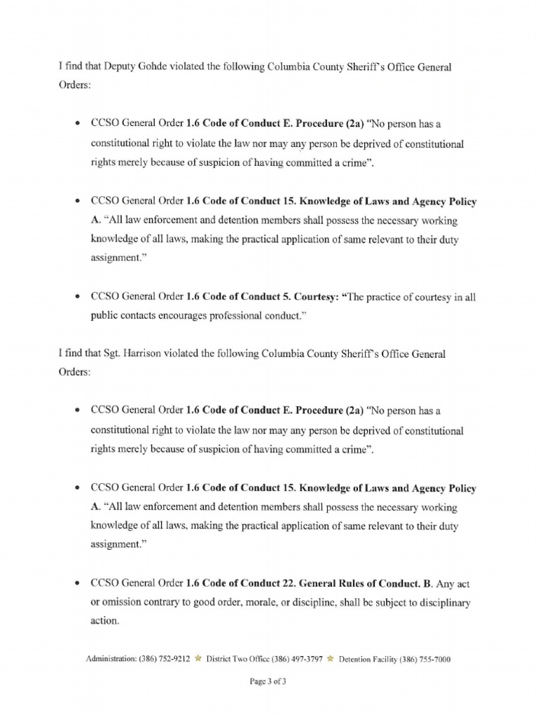 Columbia County Internal Affairs Report | PDF