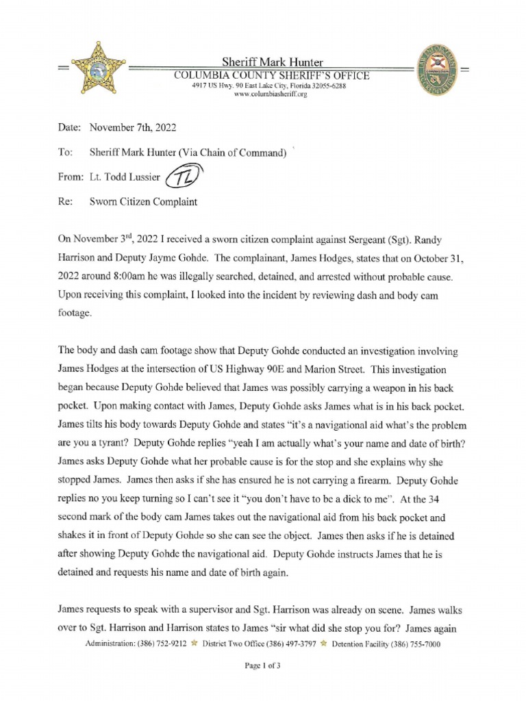 Columbia County Internal Affairs Report | PDF