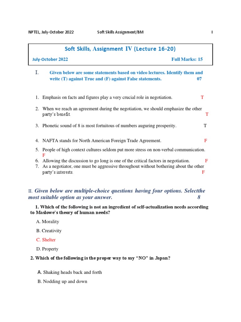 Soft Skills Assignment/BM: Key Concepts on Negotiation and Human Needs | PDF | Negotiation ...