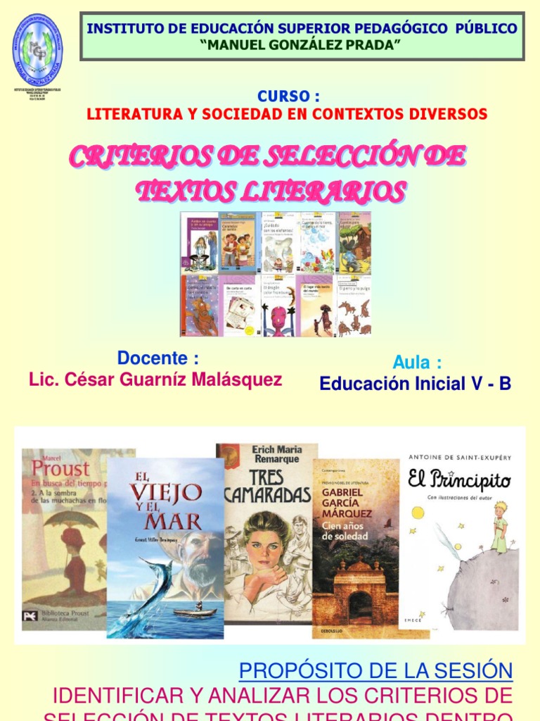Criterios de Selección de Textos Literarios - Inicial V - B | PDF | Educación de la primera ...