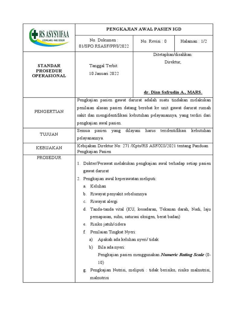 Sop-Pengkajian Awal Pasien Igd | PDF