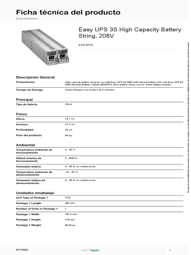 Easy UPS 3-Series Accessories - E3SFBTH2 | PDF