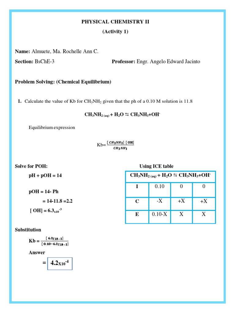Chemical Equilibrium Problem Solving | PDF | Ph | Chemical Equilibrium