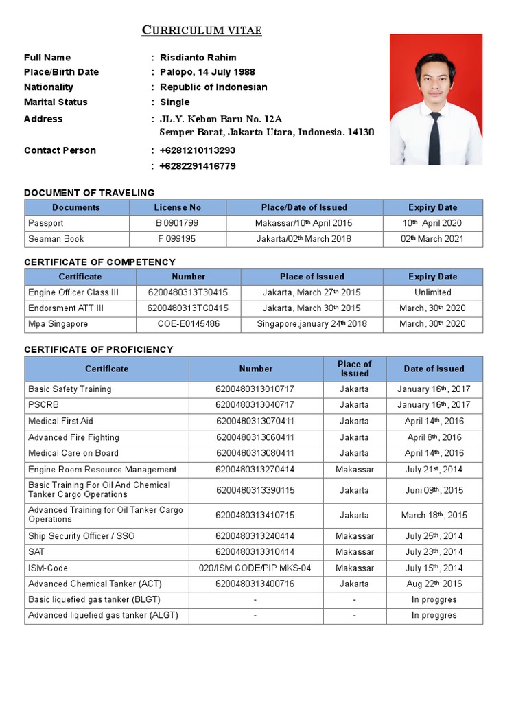 Curriculum Vitae Risdianto Rahim - Docx NEWWWWWWWWWWWWW | PDF | Merchant Navy | Watercraft