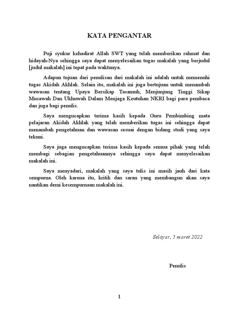Upaya Tasamuh, Musawah, dan Ukhuwah | PDF