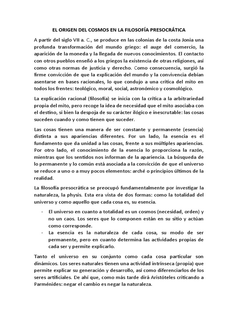 Origen Del Cosmos en La Filosofía Presocrática | PDF | Filosofía griega ...