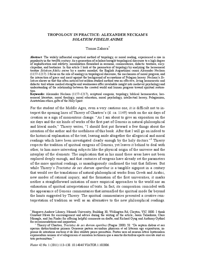Tropology in Practice: Alexander Neckam's Solatium Fidelis Anime | PDF ...