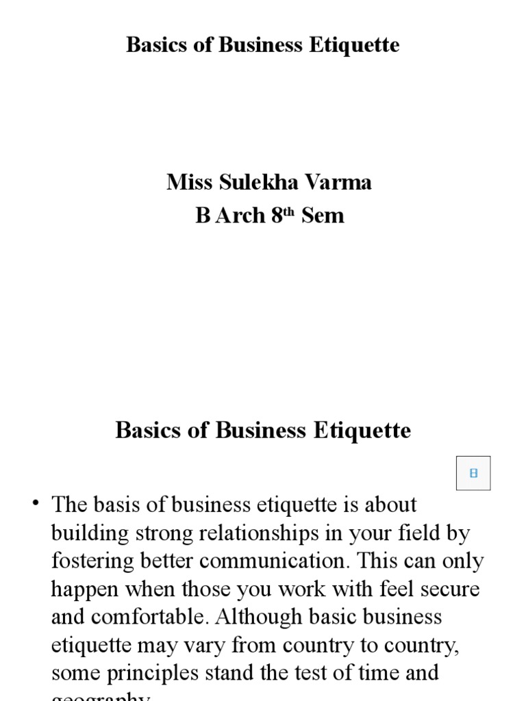 Business Etiquettesbarch | PDF | Etiquette | Body Language