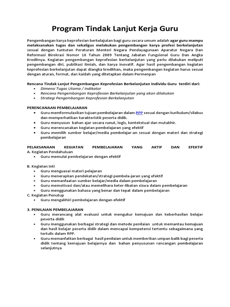 Program Tindak Lanjut Kerja Guru | PDF | Bisnis