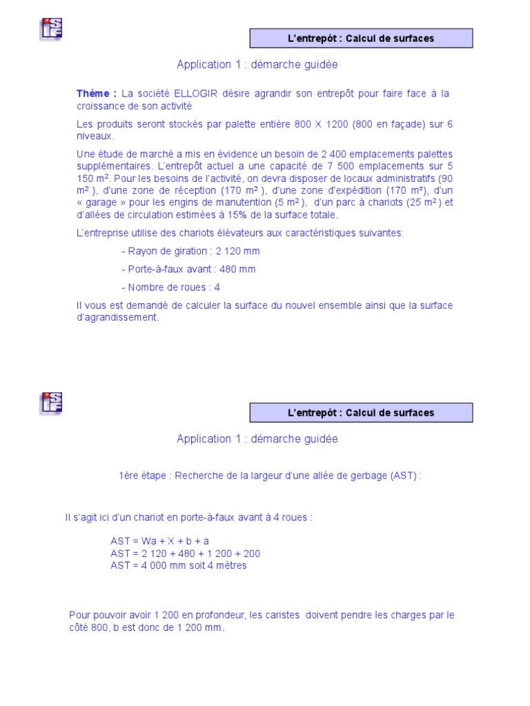 Calcul des surfaces d'entrepôt | PDF