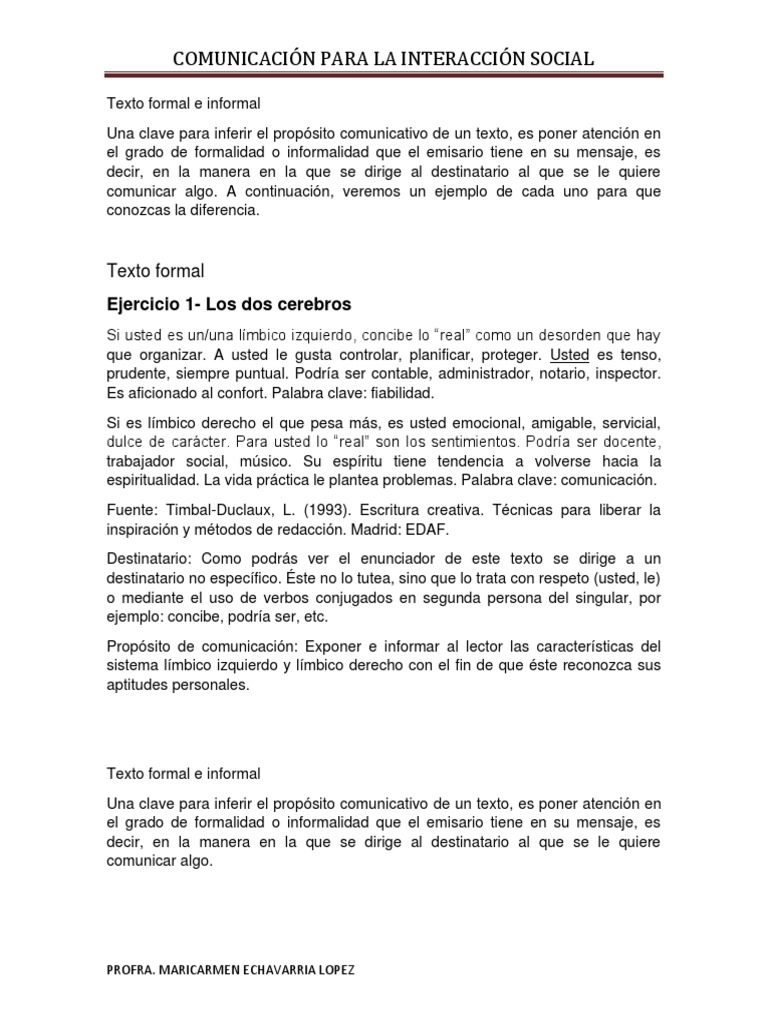 Activ. Texto Formal e Informal Com 1 | PDF | Amor | Lingüística