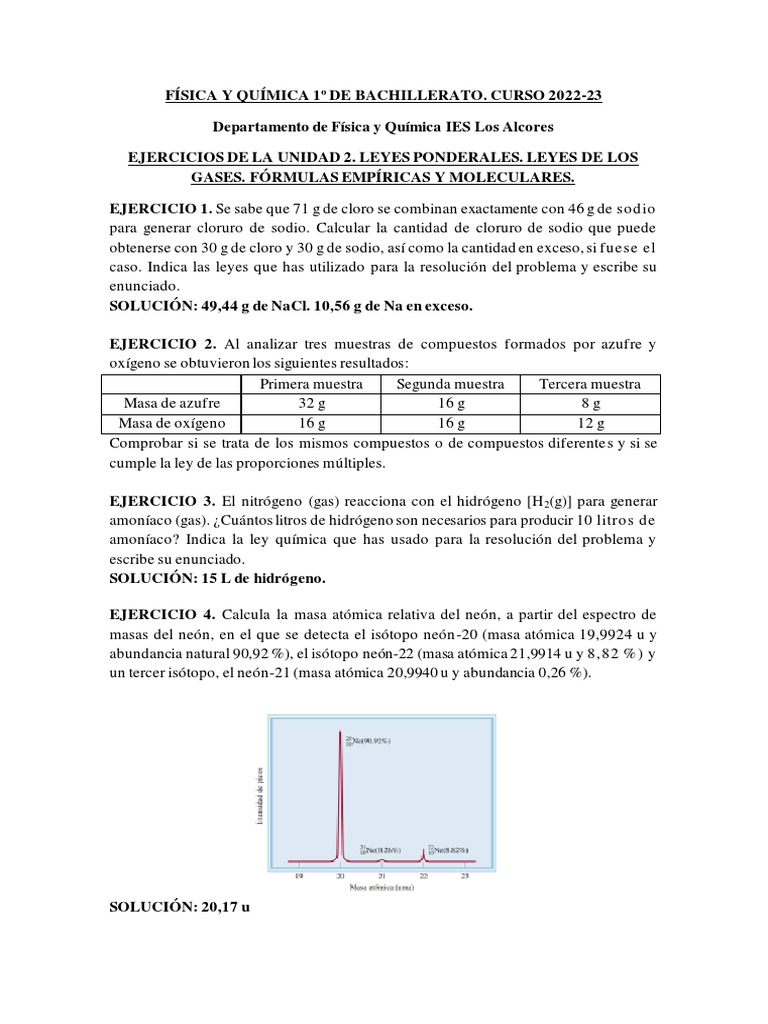 Ejercicios Repaso Unidad 2 Pdf Oxígeno Mole Unidad