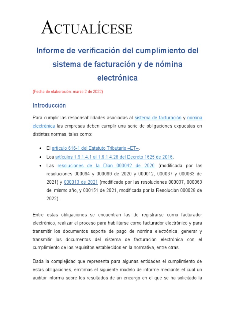 VA22 Informe Factura y Nomina Electronica | PDF | Auditoría