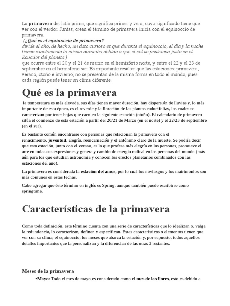 Características y meses de la primavera | PDF | Temporada de primavera)