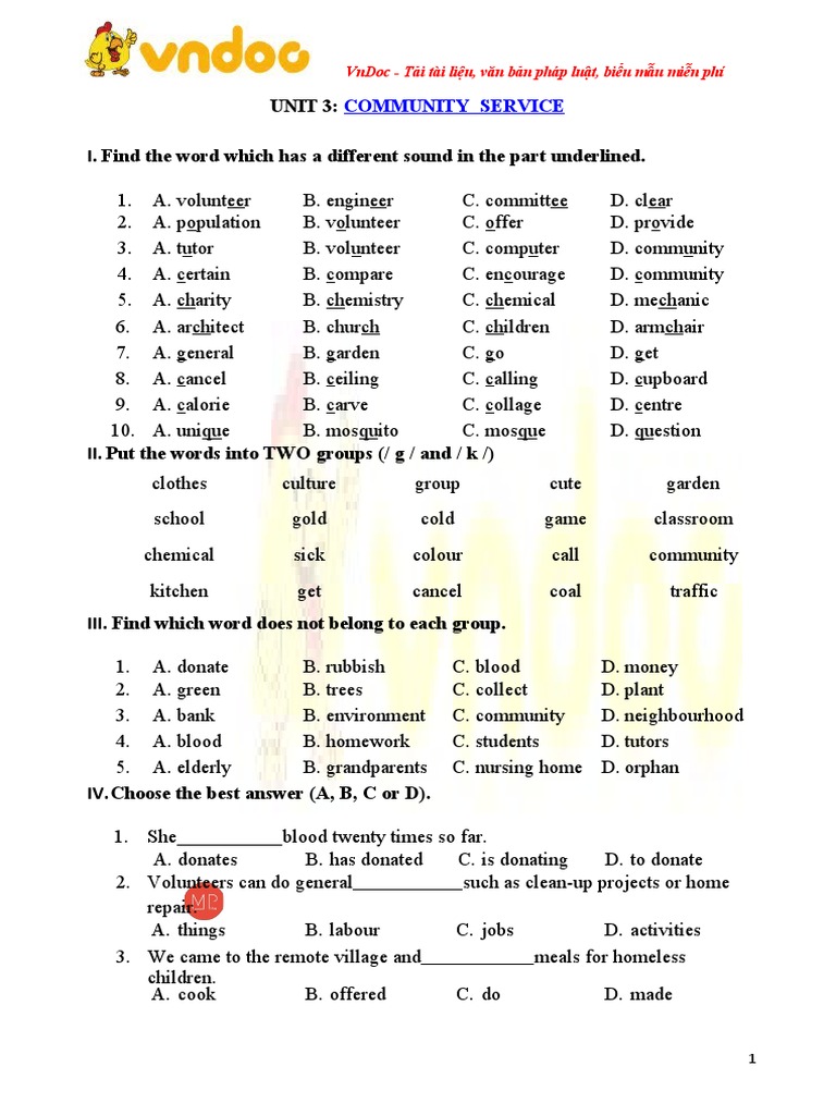 Bai Tap Tieng Anh Lop 7 Unit 3 Community Service | PDF