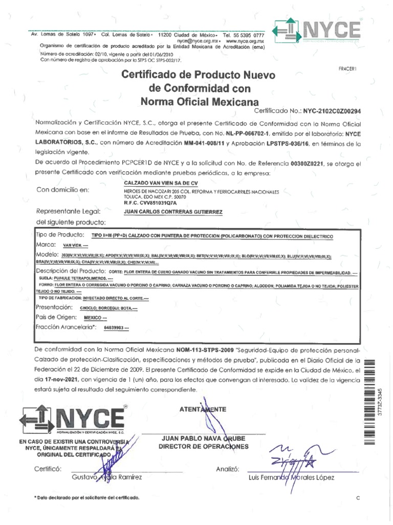 Certificado Nyce Tipo Ii+iii (PP+D) Inyectado Casquillo Policarbonato ...