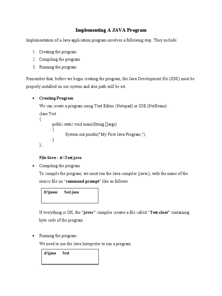 1 Implementing A Java Program Pdf Java Programming Language Programming 6087