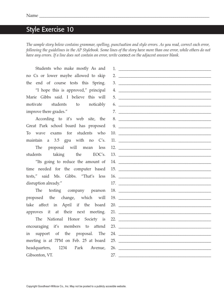 Journalism Style Exercise 10 | PDF