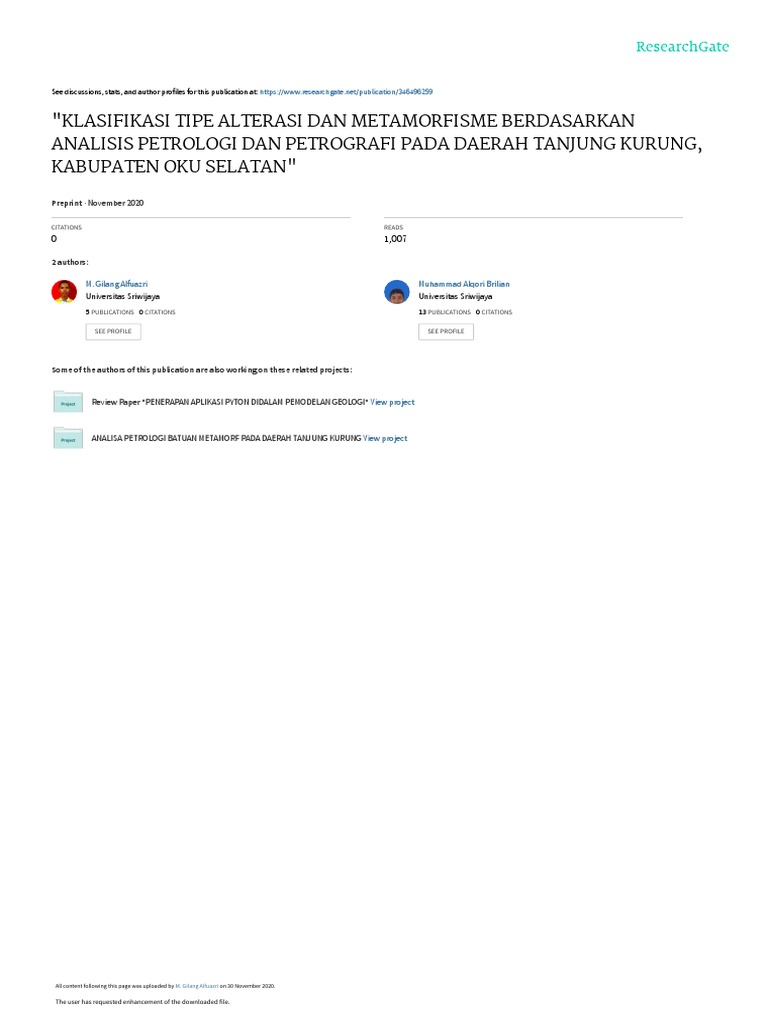 Klasifikasi Tipe Alterasi Dan Metamorfisme Berdasarkan Analisis ...