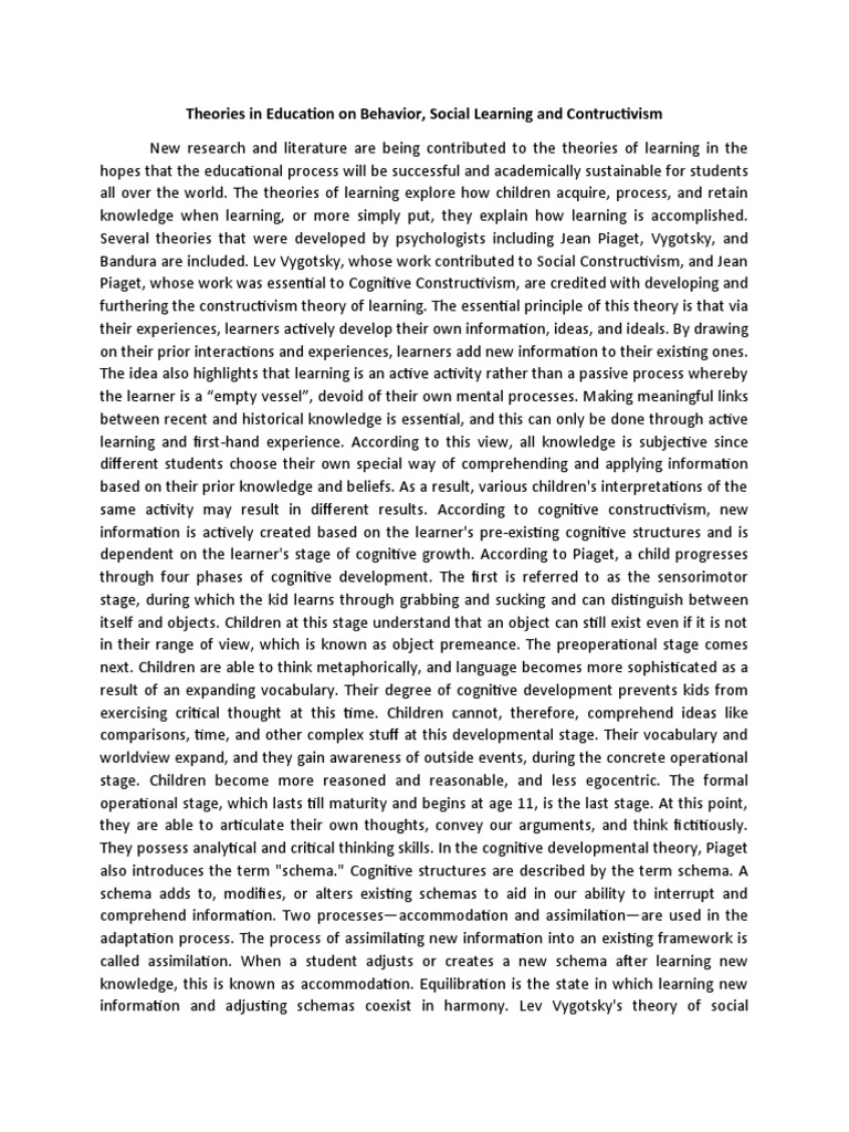 Critical Analysis of Behavioral Learning Theory | PDF | Constructivism (Philosophy Of Education ...