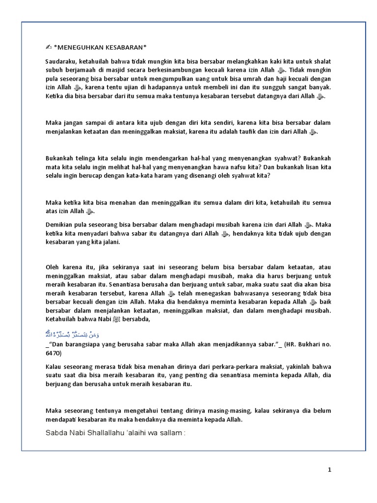 Meneguhkan Kesabaran | PDF